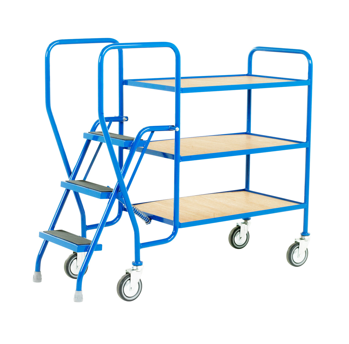 3-Tier Step Trolley with Wooden Shelves — UK Workbenches