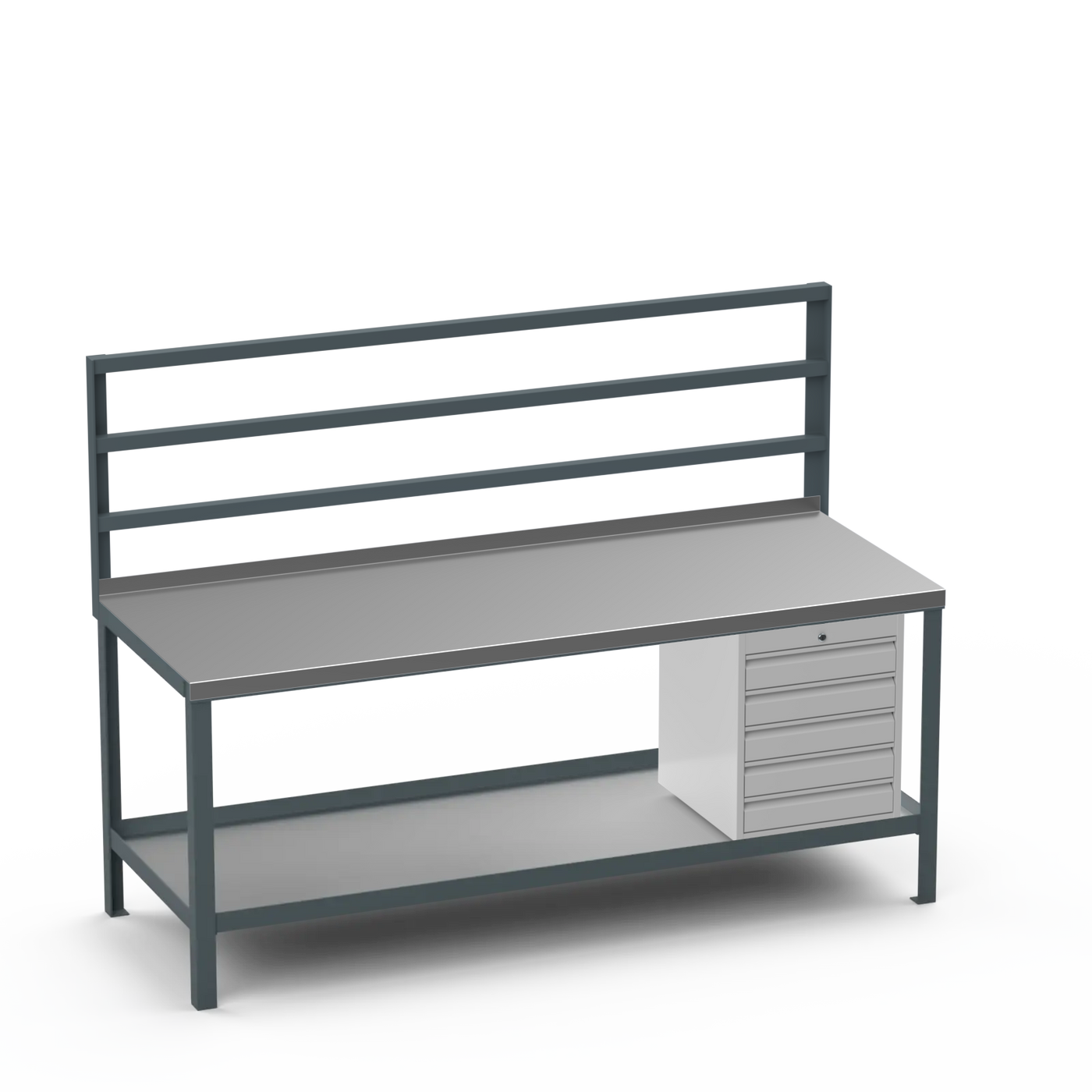 Heavy Duty Steel Workbench with Pegboard Support Rails & 5 Drawer Stor ...